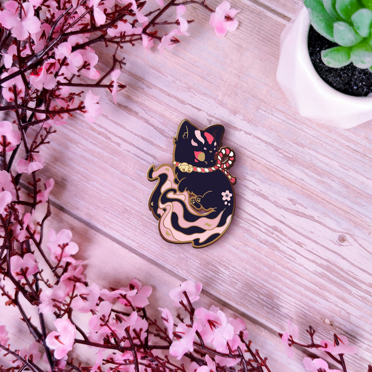 Dark Hanami Cat Enamel Pin | Souls Of Nature – Quirkory