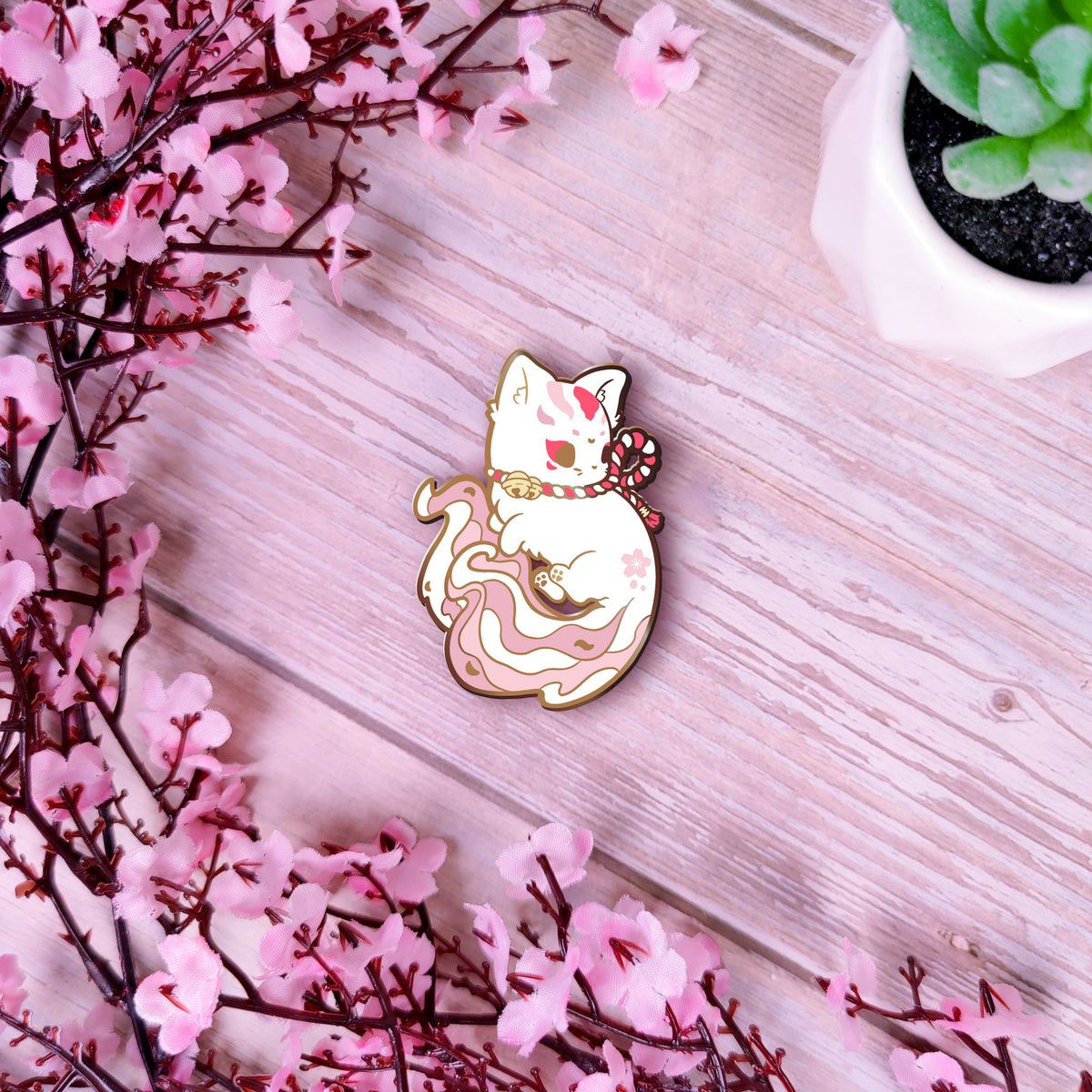 Hanami Cat Enamel Pin | Souls Of Nature – Quirkory